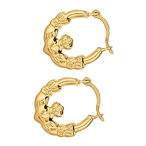 10k Yellow Gold Claddagh Hoop Tubular Earrings - 12mm