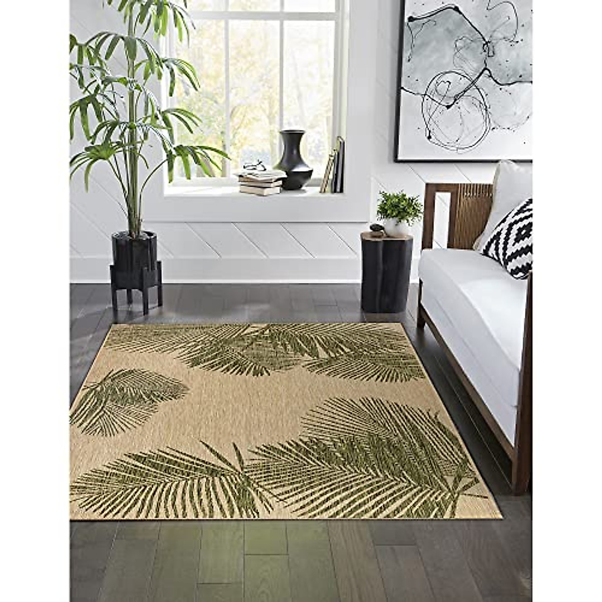Liora Manne Carmel Indoor Outdoor Rug - Nature Styled Rug, Comfortable & Durable, Power Loomed, Polypropylene Material, UV Stabilized, Palm Green, 3'3" x 4'11"