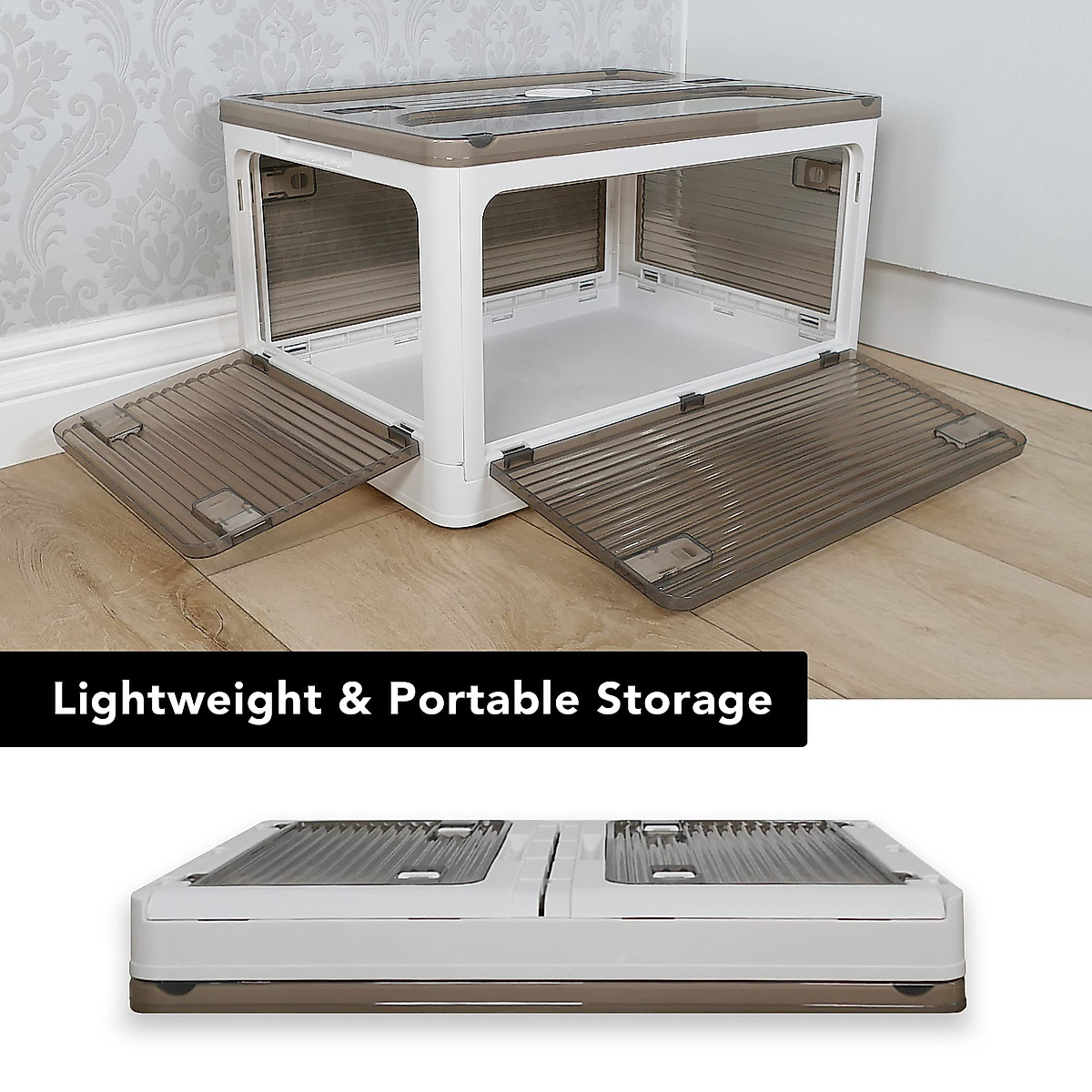 RTF Plastic Foldable Storage Box and Collapsible Storage Bin for Clothes 2 Pack, Blankets, Toys, and Camping Accessories, Heavy-Duty Pop-Up Stackable Organizer, Rolling Wheels, 15 Gallon