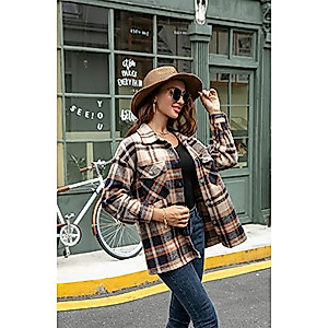 Women Classic Flannel Plaid Jacket Button Down Boyfriend Long Sleeve Lapel Shirts Casual Blouses Tops (Orange, Medium)