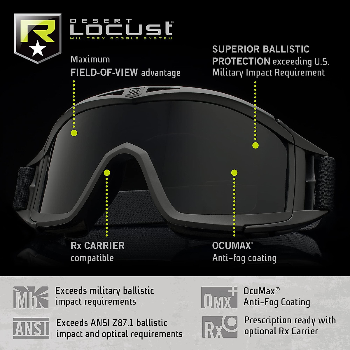 Revision Desert Locust Military Goggles Basic Kit – Clear Lens, Black Frame, One Size – Anti Fog Eye Protection Ballistic Goggles – Made in USA