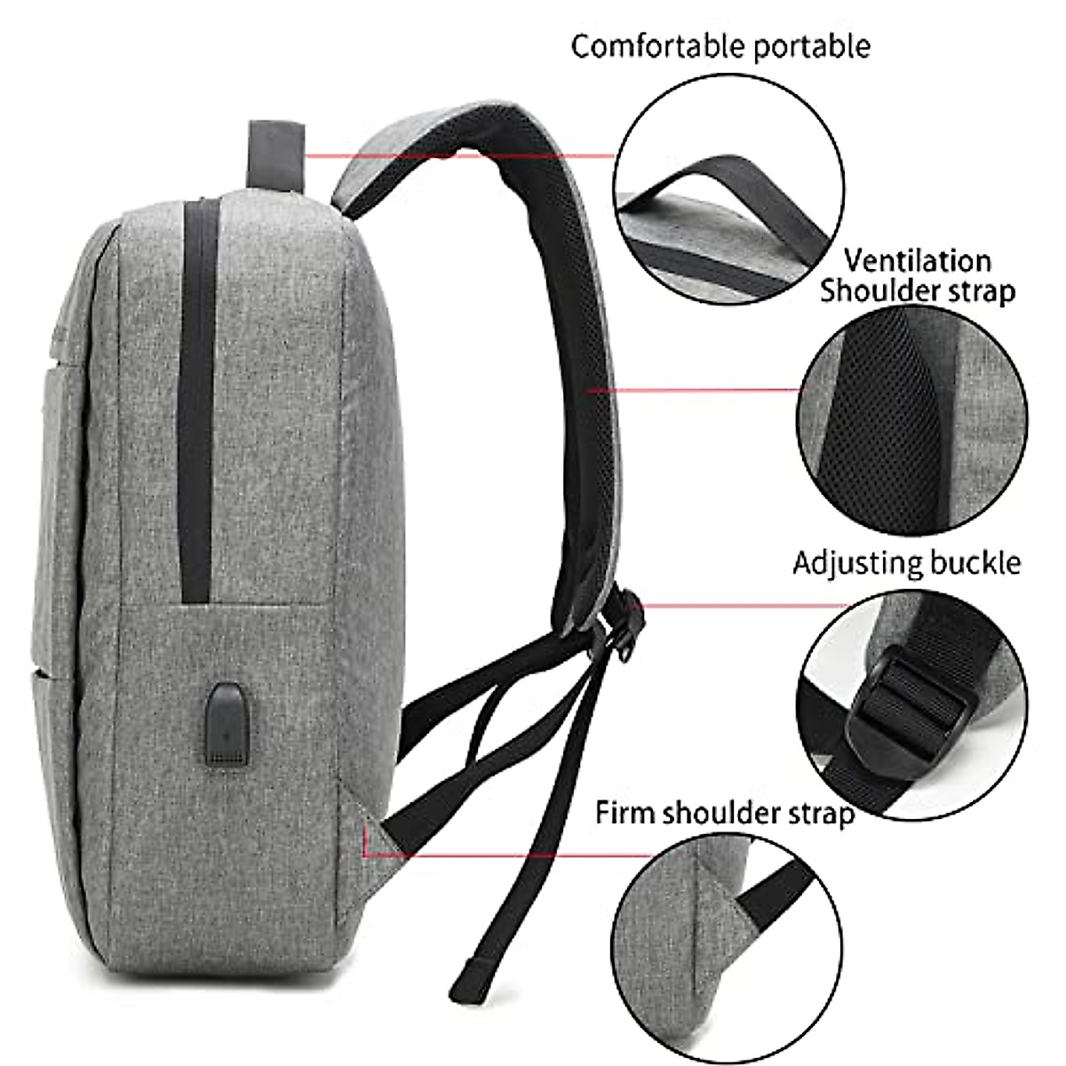 BE SAMRT Laptop Backpack, Business Slim Durable Laptops Travel Backpacks with USB Charging Port, Waterproof College Backpack Computer Bag Gifts for Men & Women Fits 15.6 Inch Notebook (Black)