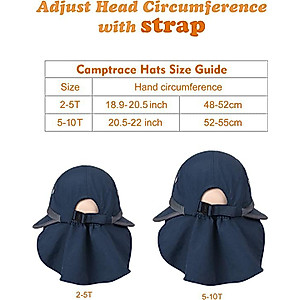 Camptrace Toddler Kids Sun Hats with Neck Flap UPF 50+ UV Protection Wide Rigid Brim Boys Girls Beach Swim Sunhat