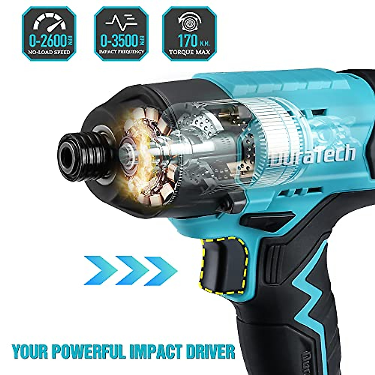 DURATECH Impact Driver Kit - 20V Electric 1/4 Inch Driver Set with 20 Pcs Sockets and Screwdriver Bits, Fast Charger and Heavy Duty Storage Case Included, Great Gift