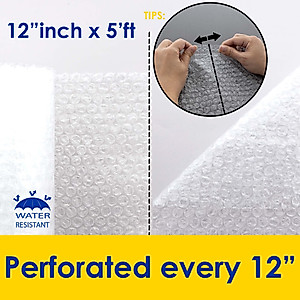 BAZIC Bubble Cushion Wrap 12" x 60", Air Bubble Roll Perforated Every 12" for Packing Shipping Moving Fragile Item, 1-Pack