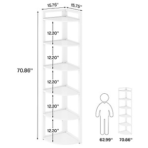 TRIBESIGNS WAY TO ORIGIN Corner Shelf, 70.9 Inch Tall Corner Bookshelf, 6 Tier Ladder Shelf with Metal Frames Multifunctional Modern Bookcase for Living Room, Home Office, Kitchen, Small Space (White)