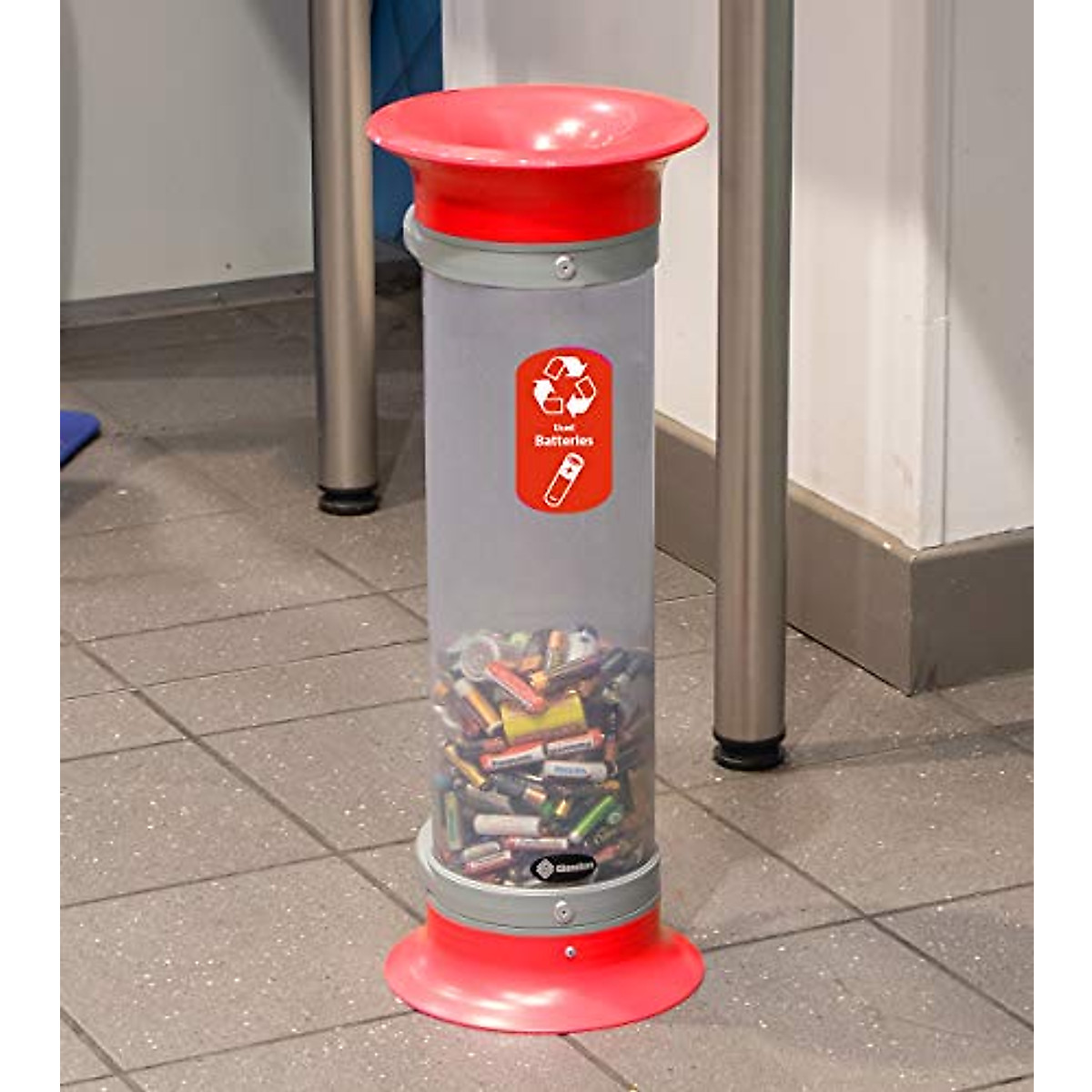 Glasdon C-Thru 10Q Battery Recycling Container (Red) – Transparent Polycarbonate Battery Disposal Container – Small 10Q Battery Collection Tube