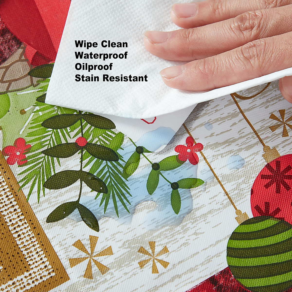 Newbridge Ivory Sleigh Bells Ring Country Rustic Vinyl Flannel Back Vinyl Christmas Tablecloth, Moose Antlers, Sleighs and Festive Xmas Wipe Clean Tablecloth, 60 Inch x 84 Inch Oblong/Rectangle