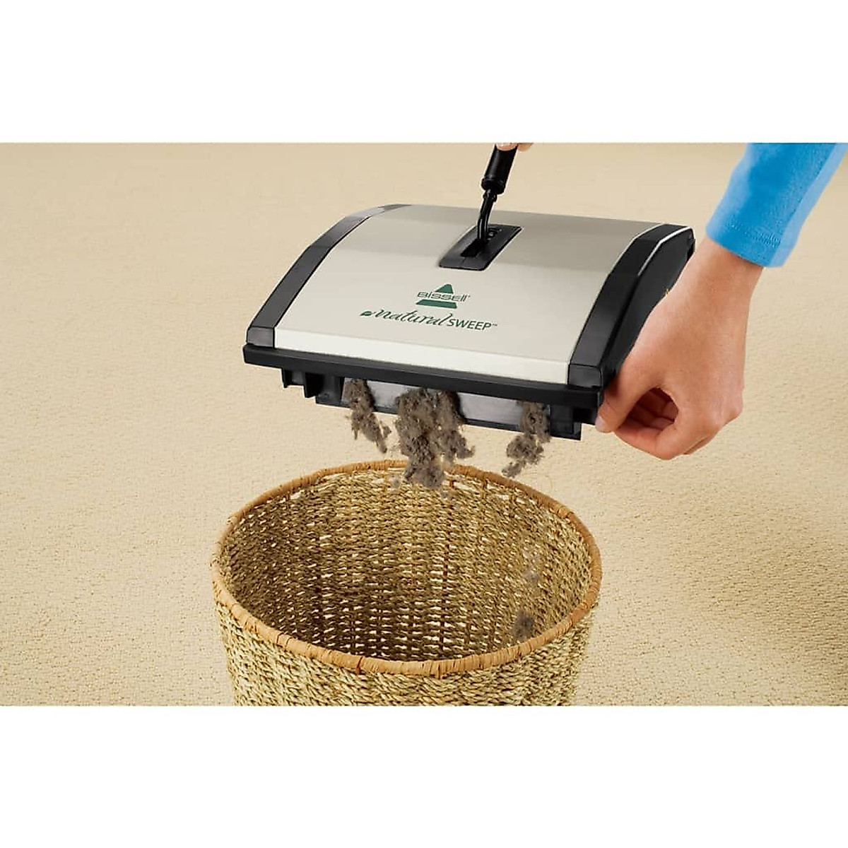 Bissell Natural Sweep Carpet and Floor Sweeper with Dual Rotating System and 2 Corner Edge Brushes, 92N0A, Silver