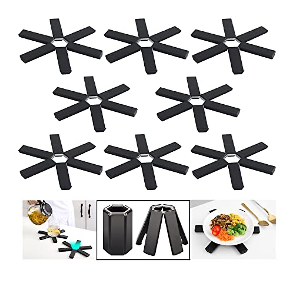 8 Pack Creative Folding Heat Insulation Pad for Kitchen - Folding Insulated Pad for Hot Pots - Foldable Trivet Mats - Non Slip Placemat Coaster - Kitchen Gadgets Accessories
