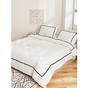 White Bedding Mini Pompom Duvet Cover Set Mini Cute Black Pom Pom Balls Fringe Design Boho Aesthetics Bedding Sets Queen 1 Pompom Duvet Cover 2 Pillowcases (Queen, White)…