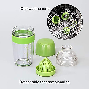 KITCHENDAO 2 in 1 Salad Dressing Shaker Container with Juicer, Pour Spout, Leakproof, Soft Grip, Dishwasher Safe, BPA Free Travel Homemade Oil and Vinegar Salad Dressing Bottle Mixer Dispenser, 1 Cup