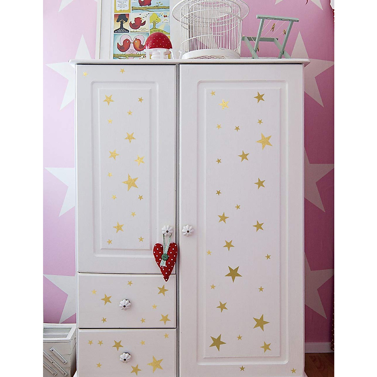 Mozamy Creative Star Wall Decals (189 Count) Gold Star Decals Nursery Decals Removable Peel and Stick Wall Decals, Vintage Gold