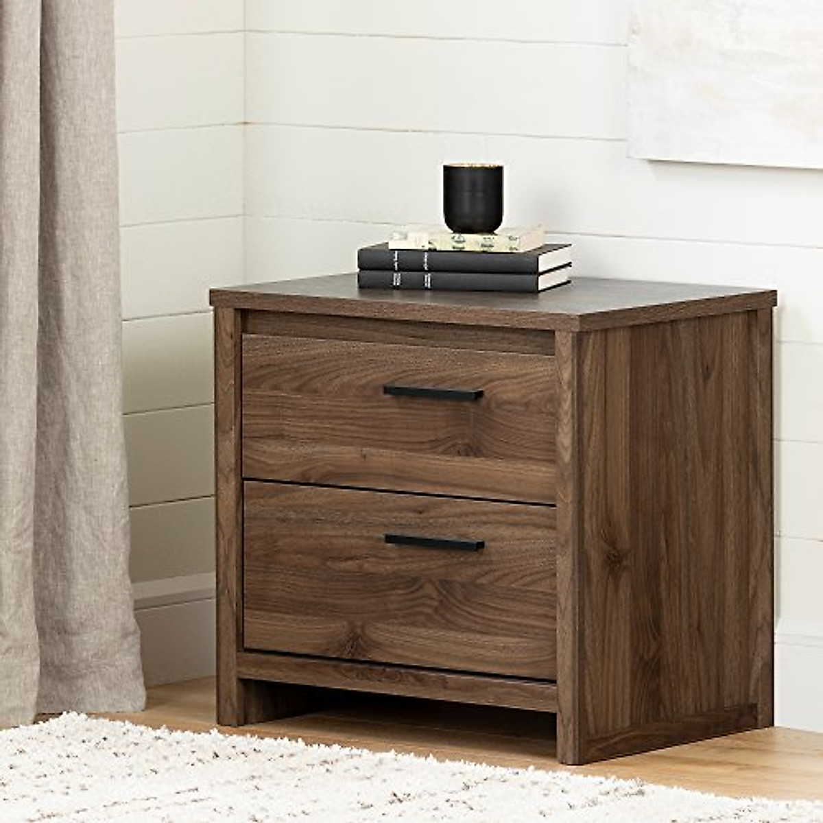 South Shore Tao 2-Drawer Nightstand, Natural Walnut