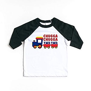Little Spunkies Chugga Chugga Two Two Birthday Toddler Raglan Shirt Black