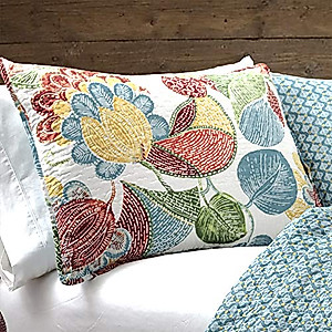 Lush Decor Layla Quilt Floral Leaf Print 3 Piece Reversible Bedding Set Full/Queen Orange & Blue