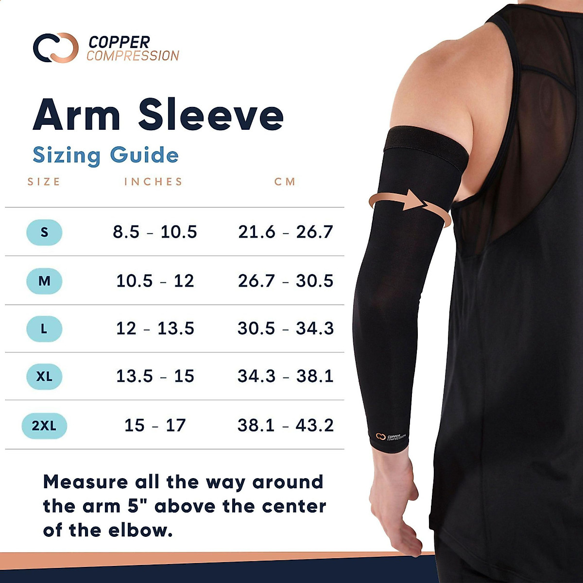 Copper Compression Arm Sleeve - Copper Infused Full Arm Brace for Forearm, Bicep, Triceps - Tennis Elbow, Basketball, Golf, Arthritis, Tendonitis, Bursitis, Post Surgery Rehab - Black - M