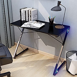 SMUG LED Lights, 40 Inch Simple Style, Home Study Desk, Modern Computer Game Table, Office Writing Workstation, Black