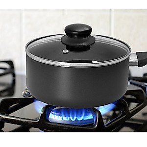 Bene Casa - Non-Stick Aluminum Saucepan with Lid - 2 Qt. Capacity - Oven and Dishwasher Safe - Cool Touch Handle