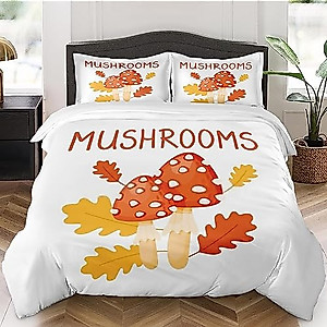 Duvet Cover King Size, Autumn Leaf Fall Red Bedding Set with Zipper Closure for Kids and Adults, Leaves Orange Cute Comforter Cover with 2 Pillow Shams for Bedroom Bed Decor