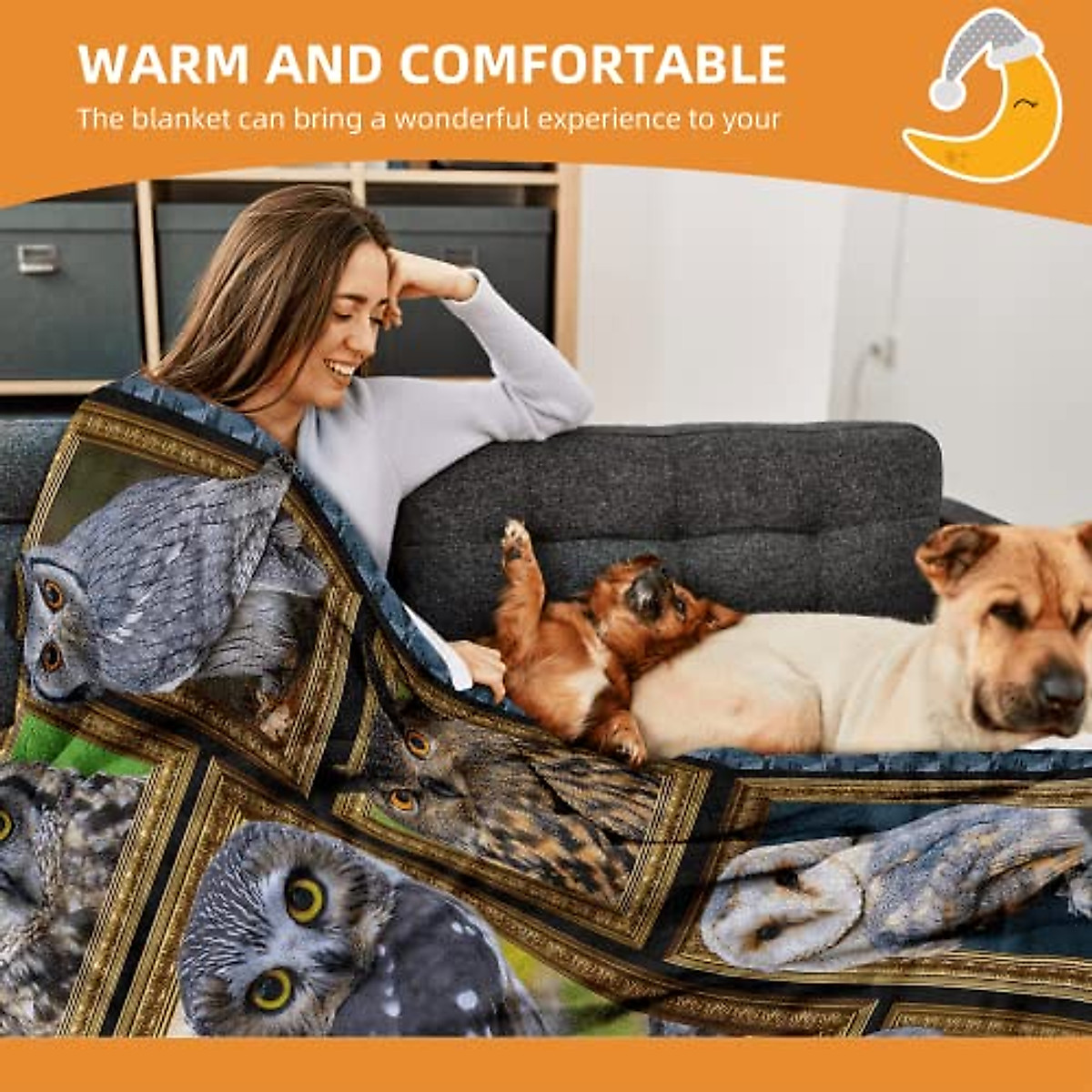 Owls Gifts for Women Men, Owls Print Fleece Throw Blanket, Soft Cozy Flannel Blankets and Throws for Couch Bed Sofa Living Room Decor, Lightweight Warm Plush Blanket for All Season 50" x 60"