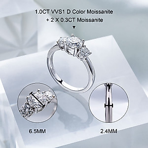 Ladylike Moissanite 3 Stone Engagement Rings 1.6 Carats and 7 Stone Wedding Band 0.7ct D Color VVS1 Simulation Diamond Ring (size 8.5)