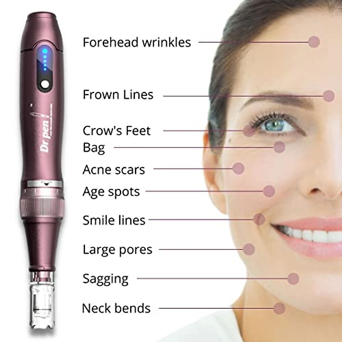 Dr. Pen Ultima A10 - Authentic Multi-Function Wireless Derma Beauty Pen - Trusty Skin Care Tool Kit for Fast Results - 0.25mm 12pins х2 + 36pins х2 + Round Nano x2