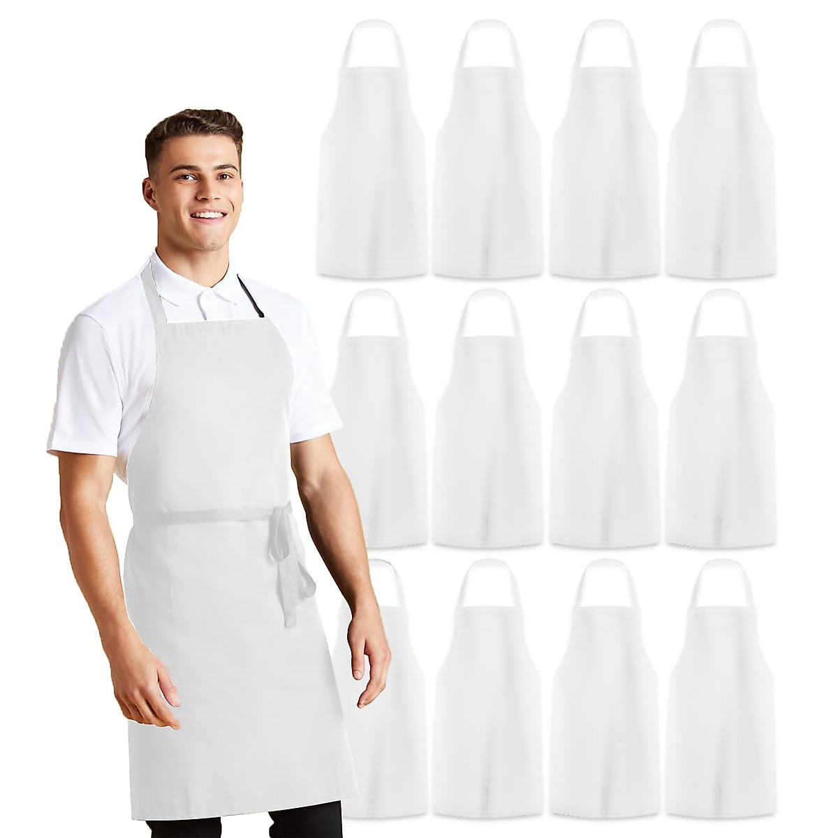 Avalon Kitchen Apron 12 Pack Bulk White Aprons Perfect Kitchen Cooking Apron Best Chef Apron for Man and Women Ideal for BBQ Painting and Restaurant