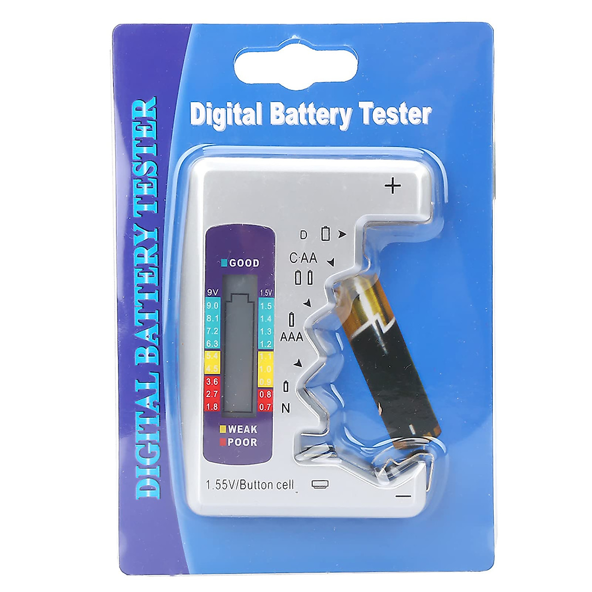 Digital Battery Tester Battery Capacity Detector Checker Measuring Tool 90 x 60mm for Battery Button, AAA, N, C, D, 9V, 1.5V Battery