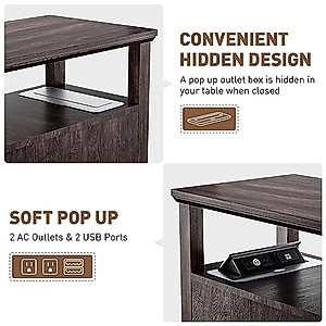 HIFYOBRO End Table with Charging Station, Side Table with Storage for Living Room and Bed Room, Power outlets & USB Ports, Adjustable Shelf
