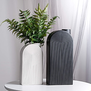 TERESA'S COLLECTIONS Black and White Modern Book Vase for Home Decor, Ceramic Decorative Flower Vase for Shelf, Fireplace Mantel, Centerpieces, Living Room, Housewarming Gifts for Mom, 11"-Set of 2