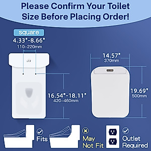 KERDE 08A Electric Bidet Toilet Seat,Remote Control,Warm Water Cleansing, Heated Seat,Adjustable Temperature Settings, Moving Nozzle Massage,White,Night Light,Bidets for Existing Toilets.Square