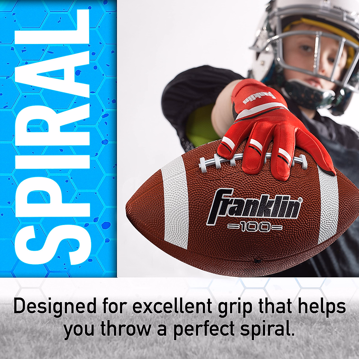 Franklin Sports Junior/Youth Football - Grip-Rite 100 - Kids Junior Size - Durable Outdoor Rubber Football - Brown/White