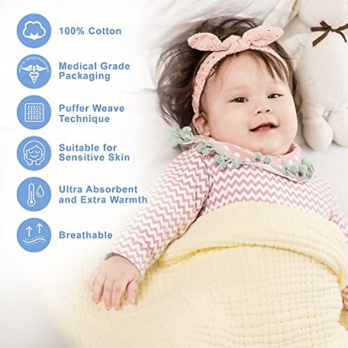 L'Ange Baby-Bath Towel-9 Layer, 28 x 47 Inches, Pink, Cotton Muslin Nap Time Blanket for Toddlers, Kids & Home, Soft, Ultra Absorbent, Suitable for Delicate Skin, Medical Grade Packaging