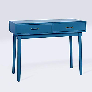 FUNKOCO White Writing Computer Desk with 2 Storage Drawers for Home Office,Modern Laptop PC Table Workstation, Vanity Table (Royal Blue)