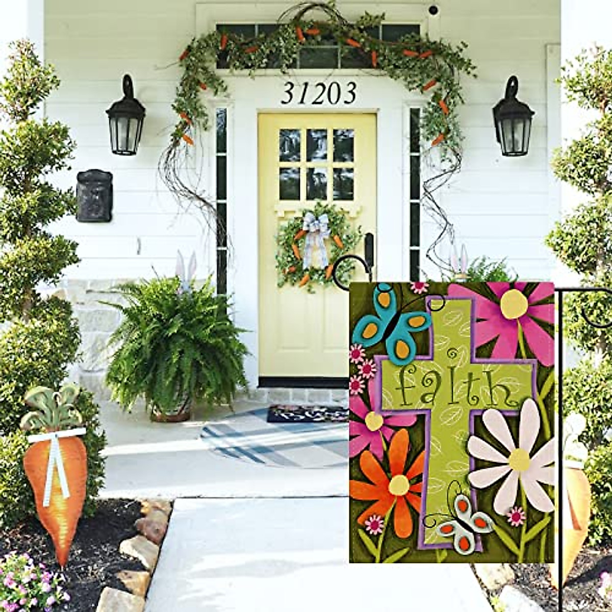 Dyrenson Religious Garden Flag Flower Cross, Home Decorative Faith House Yard Flag, Floral Garden Yard Decorations, Butterfly Daisies Seasonal Outdoor Flag 28 x 40 Easter