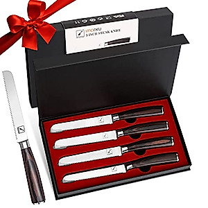 imarku Steak Knives Serrated 5-in Steak Knife Set of 4 Serrated Knife Set with Gift Box, German High Carbon Stainless Steel Knives Set for Kitchen, Christmas Gifts for Women, Black Friday 2022