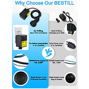 BESTILL Garbage Disposal Air Switch Kit - UL Listed, Cordless Sink Top Push Button for Food Waste Disposer, Brass Cover(Matte Black)
