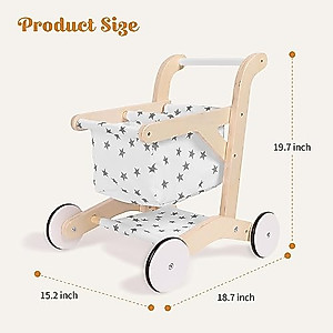 Wooden Baby Walker - Shopping Cart Activity Walker for Boys and Girls, Stand & Learn Push Walker for Toddlers 1-3 Years Old