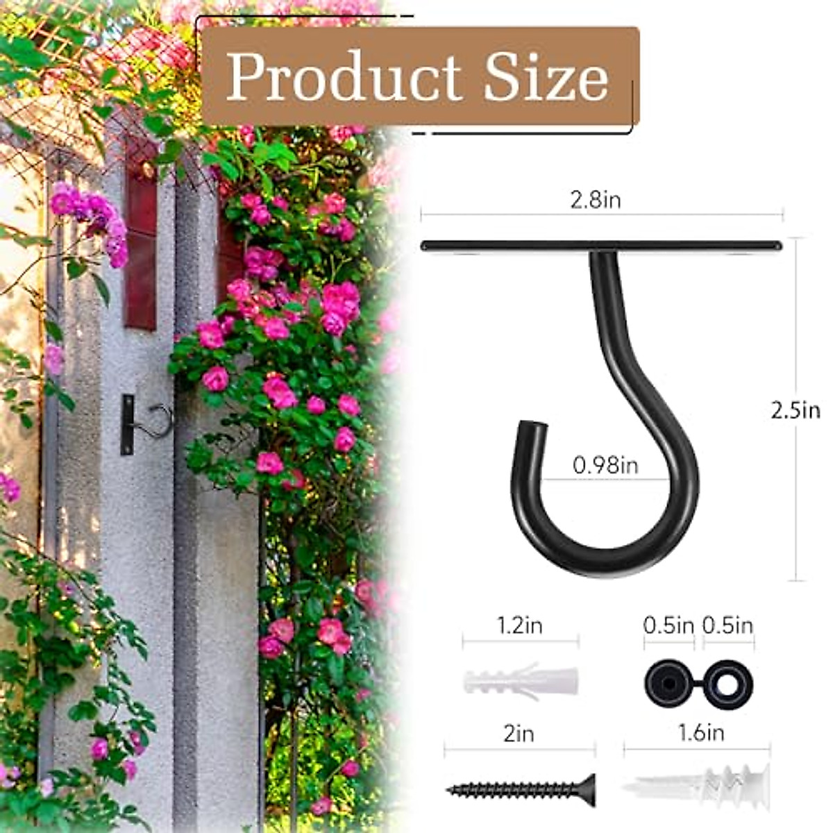 Ceiling Hooks for Hanging Plant, Hanger for Indoor and Outdoor Plant Pots Holder, Wall Hook for Planters, Flower Basket, Wind Chimes, Lanterns, Lights, Bird Feeders, Home Decor-2.5Inch 2Pack