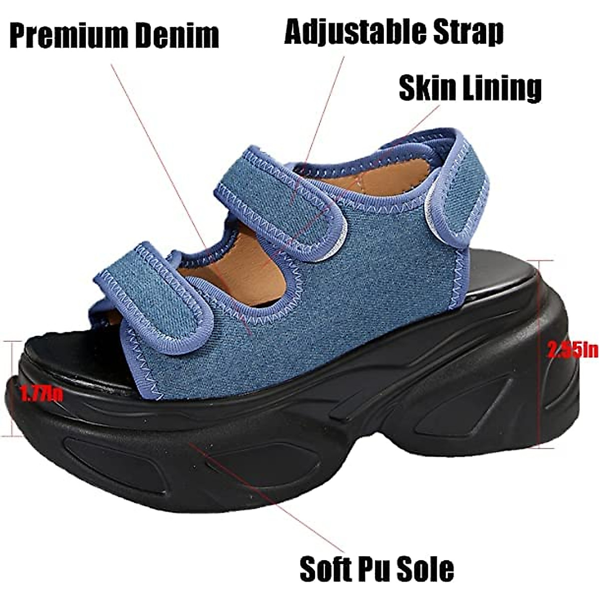 pearlzone Women Adjustable Hook Ring Platform Sandals Slides,Summer Outdoor Wedge Walking Hiking Sandal,Beach Casual Chunky Open Toe Athletic Sandal (blue,7)