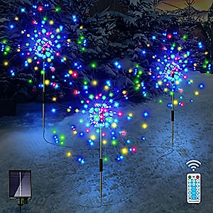 Solar Garden Lights Outdoor Decor, 3 Pack 360 LED Solar Fireworks Lights Waterproof 8 Modes Starburst Lights with Remote, Solar Flower Lights for Pathway Patio Yard Christmas Decorations(Multicolor)