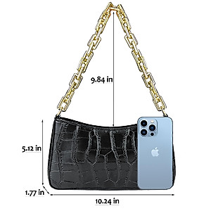 VODIU Classic Clutch Purse Shoulder Handbag Trendy Crocodile Chain Bag Underarm Bags with Zipper for Women