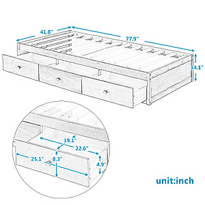 Twin Bed Frame with 2 Storage Drawers, Wooden Twin Platform Bed with Headboard, Twin Size Bed for Teens, Adults.No Box Spring Needed (Twin, Gray)