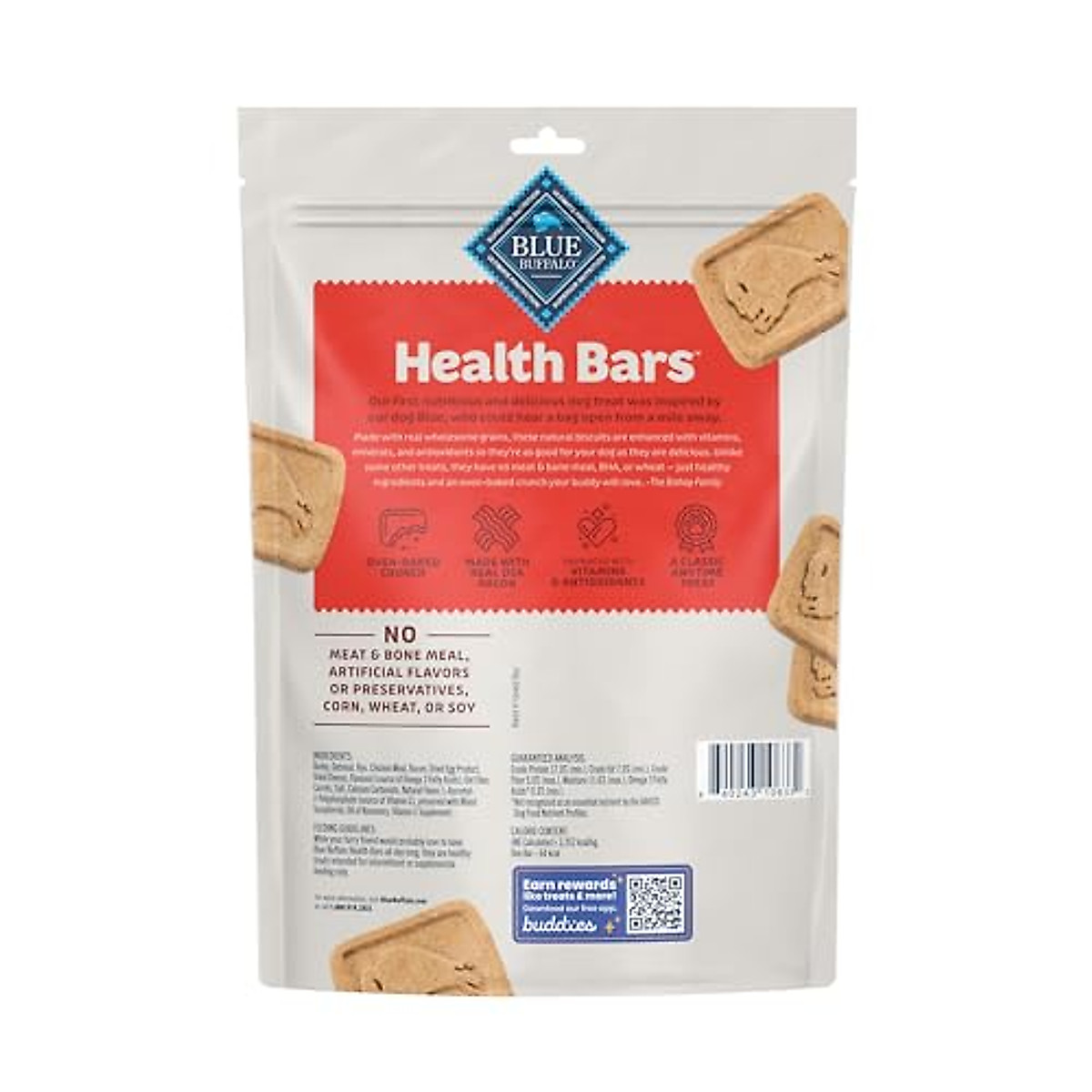 Blue Buffalo Health Bars Natural Crunchy Dog Treats Biscuits, Bacon, Egg & Cheese 16-oz Bag