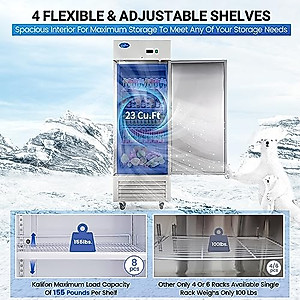 kalifon 27" W Commercial Refrigerator 1 Solid Door, 23 Cu.ft Reach-in Stainless Steel Refrigerator, Upright Fan Cooling for Restaurant, Bar, Home, Shop (Equip 4 Shelves) Warehouse Shipments