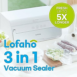 Lofaho 3-in-1 Magic Vacuum Sealer Machine for Food Storage Air-Top & Hose Handheld Vacuum Sealer Include 5 Sealing Bags, 10 Containers (55mm and 75mm Sizes x 5ea/each), Top Film (1ea), EPL Film (1ea)