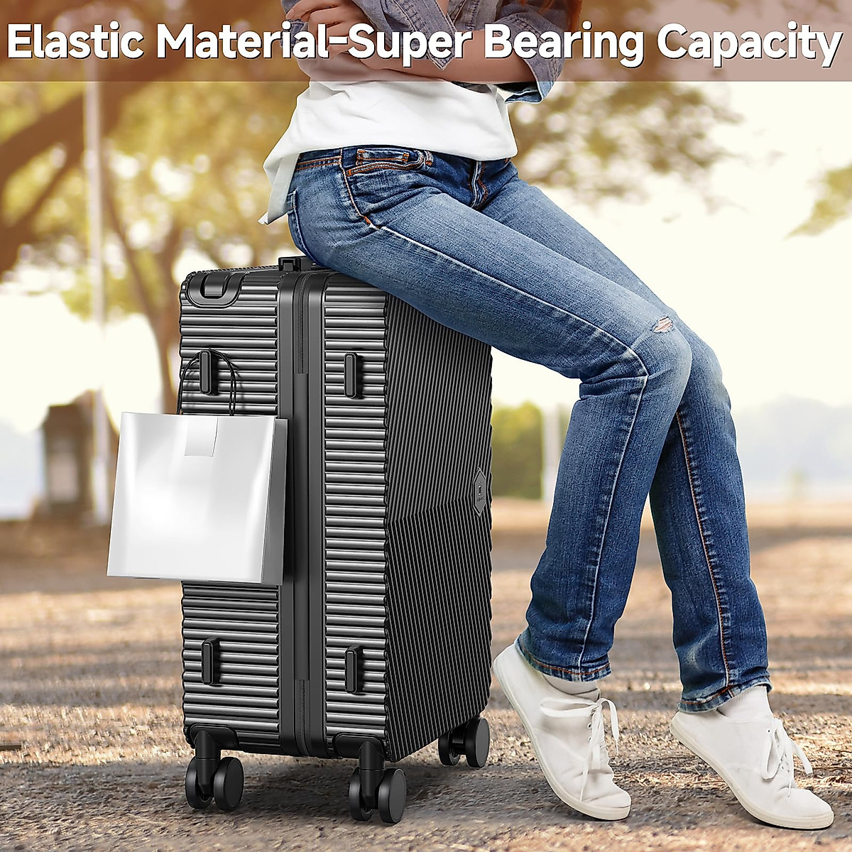 SOMODE Lightweight Carry On Luggage 20inch Wide Handle Suitcase,Travel Luggage (03-2-BLACK)