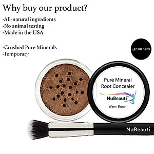 Hair Root Touch Up Powder – Root Cover Up Hair Powder – 11 True-to-Nature Root Concealer Shades – Zero Fragrance, Talc or Parabens – Hair Cover Hairline Powder by NuBeauti (With Brush, Warm Brown)