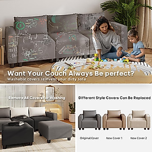 LLappuil Modular Sectional Storage Couch Ottoman Seats，Storage Ottoman Footrest Modules for Customizable Sectional Sofa, Breathable Solft Fabric, Washable, Removable, Dark Grey